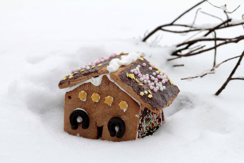 Gingerbread House in Wintry Landscape Stock Image - Image of baked ...