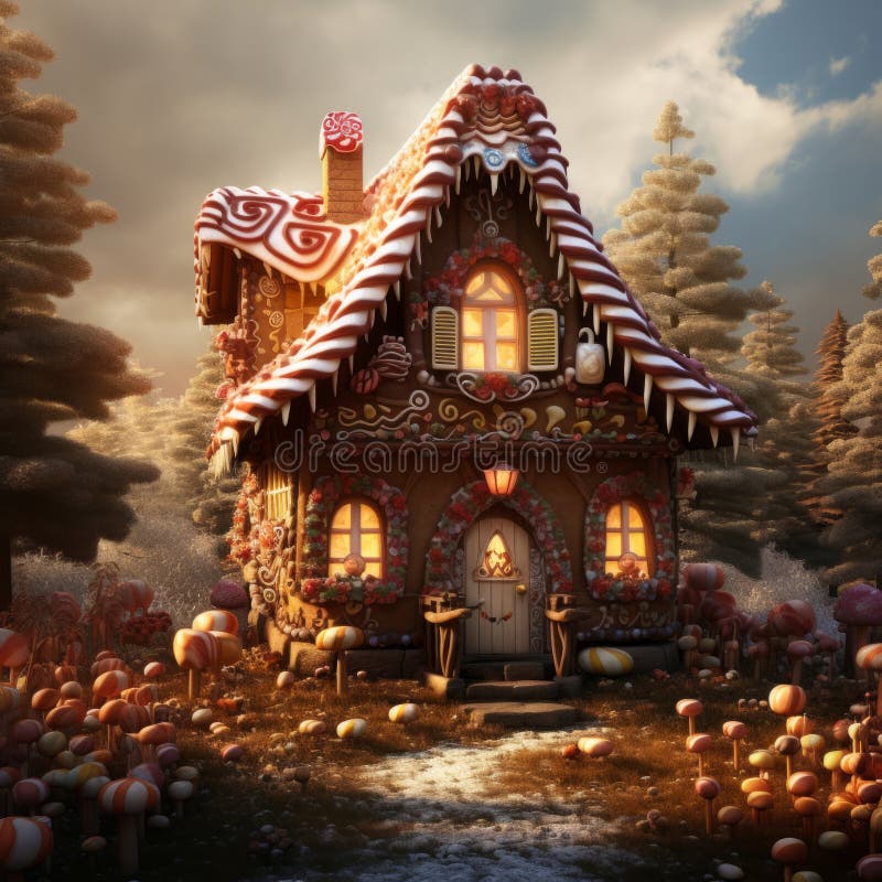 A Gingerbread House in the Woods Stock Illustration - Illustration of ...