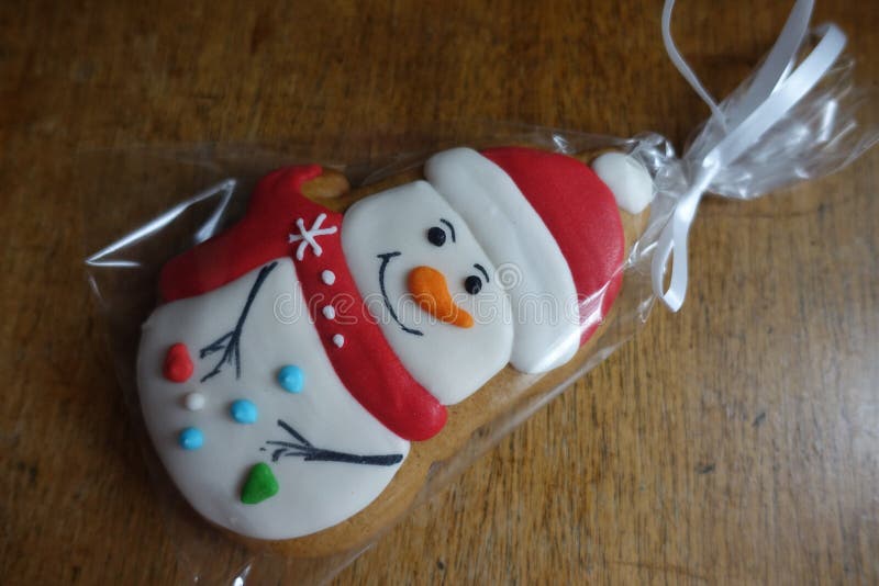 Gingerbread with Icing in Form of Snowman Stock Photo - Image of ...