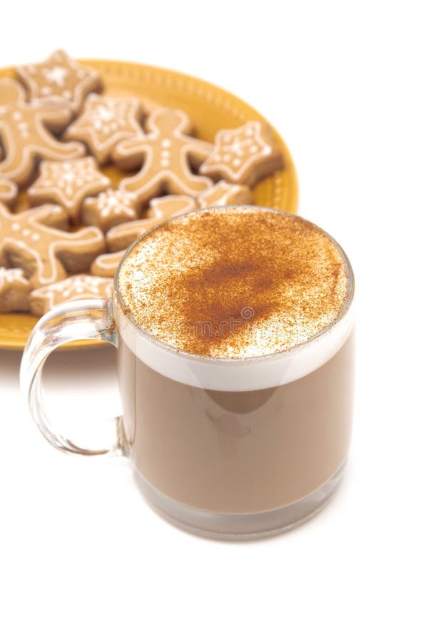 Gingerbread Latte in a Clear Mug with Cookies on the Side Stock Image ...