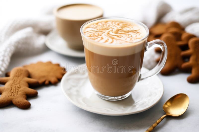 A Gingerbread Latte with a Gingerbread Cookie on the Saucer Stock Photo ...