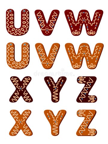 Gingerbread Letters from U To Z Stock Vector - Illustration of bakery ...
