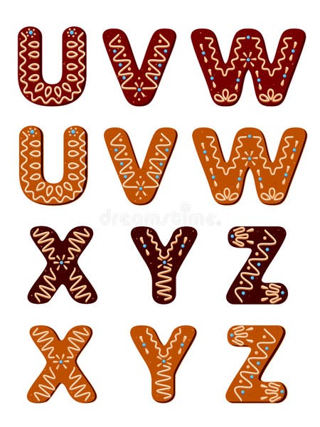 Gingerbread Letters from U To Z Stock Vector - Illustration of bakery ...