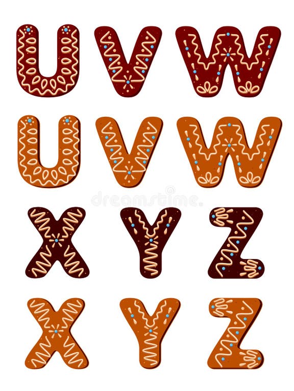 Gingerbread Letters from U To Z Stock Vector - Illustration of bakery ...
