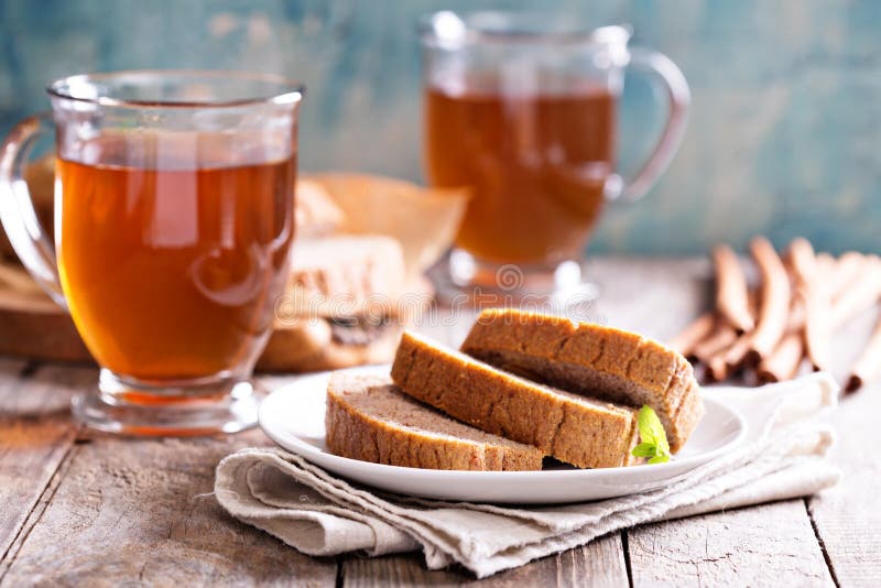 Gingerbread Loaf Cake with Hot Tea Stock Image - Image of fresh, honey ...