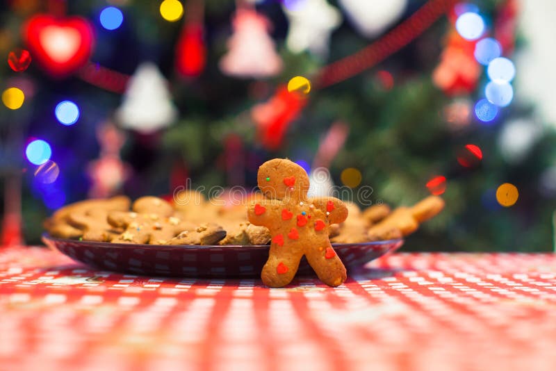 Gingerbread Man Background Christmas Tree Lights Stock Photo - Image of ...