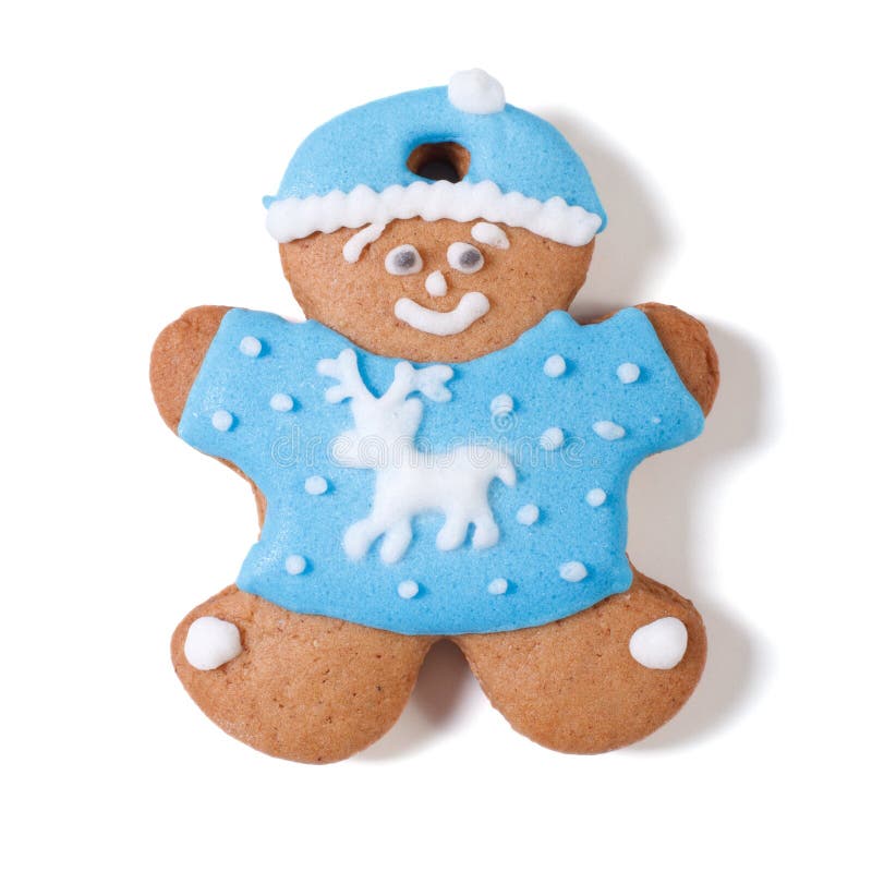 Gingerbread Man in a Blue Coat and Hat with a Deer Stock Image - Image ...