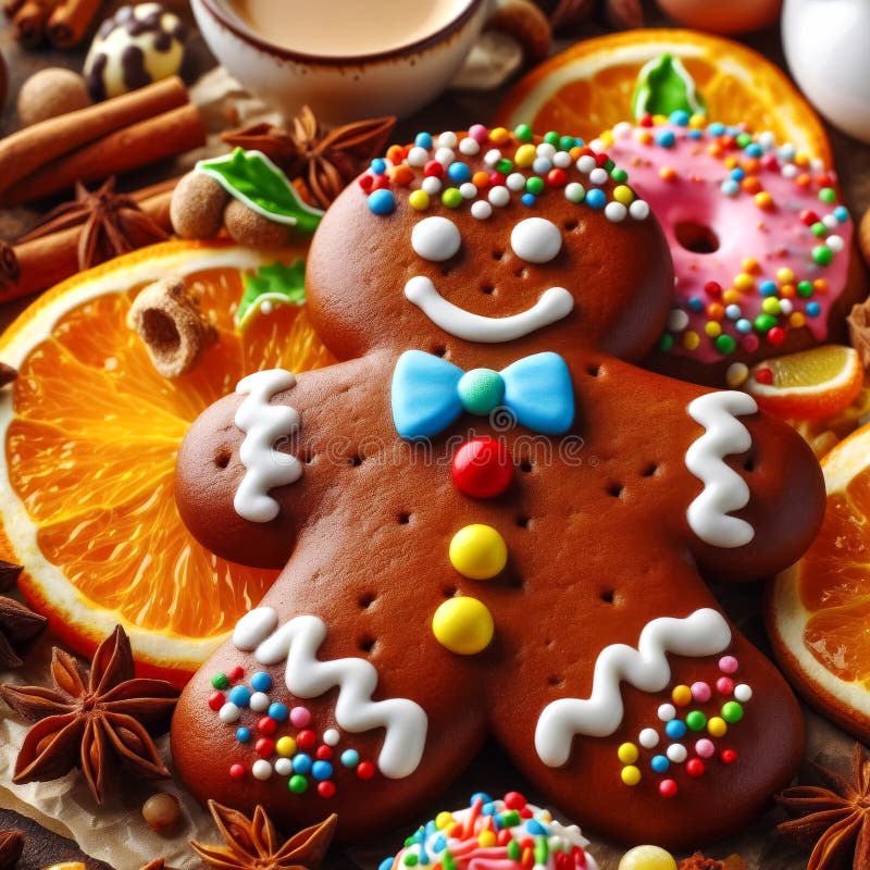 A Gingerbread Man with a Bow Tie is Sitting on a Plate with a Slice of ...