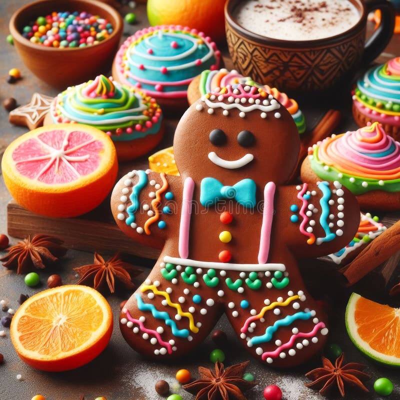 A Gingerbread Man with a Bow Tie is Sitting on a Table with a Bowl of ...