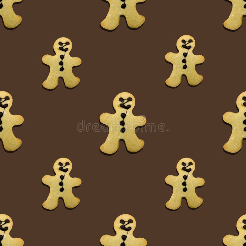 Seamless Gingerbread Man Pattern on Brown Background Stock Illustration ...