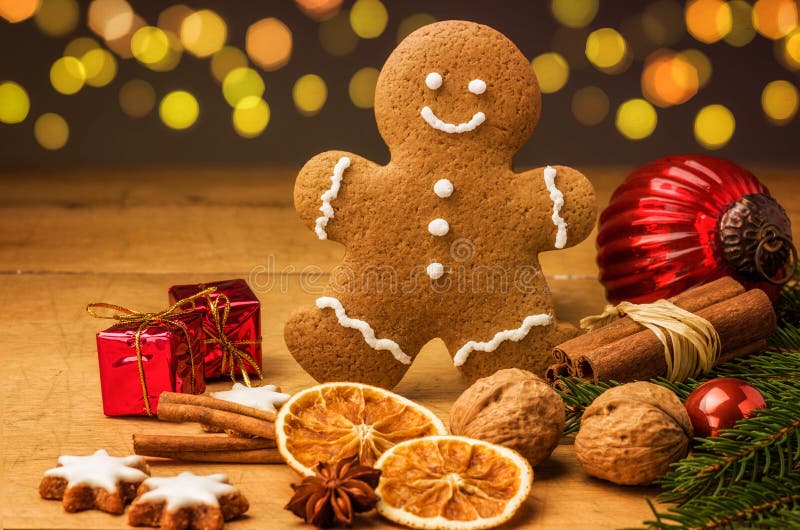 Gingerbread Man with Christmas Decorations Stock Image - Image of icing ...
