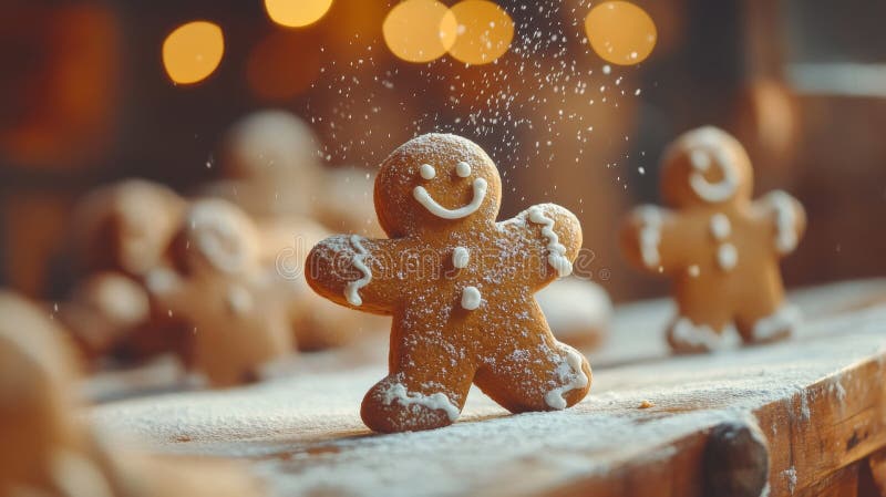 Gingerbread Man Cookie Covered in Powdered Sugar Stock Illustration ...