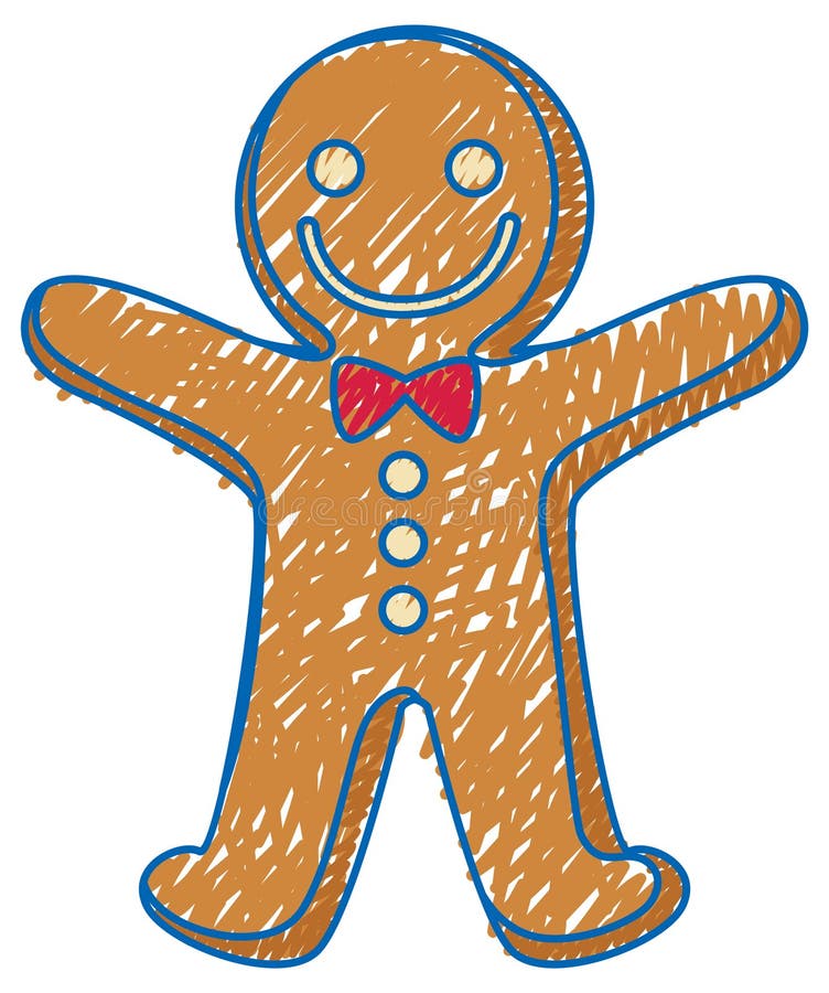 Gingerbread Man Cookie Pencil Colour Child Scribble Style Stock Vector ...