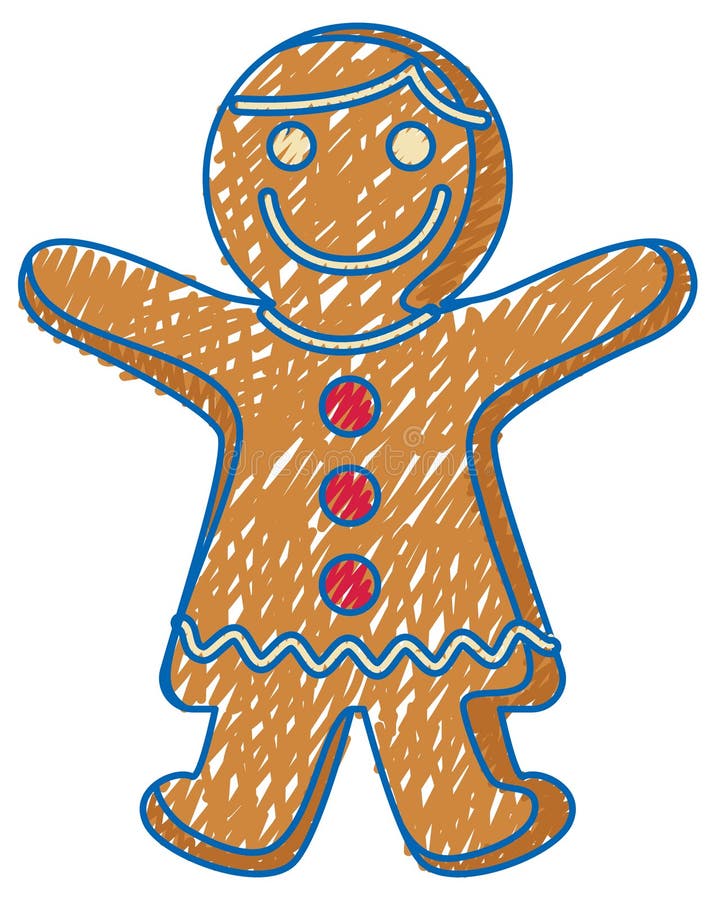 Gingerbread Man Cookie Pencil Colour Child Scribble Style Stock ...
