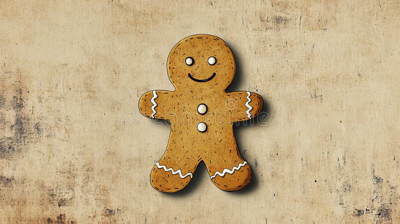 Gingerbread Man Cookie on Rustic Background with Smiling Face Stock ...