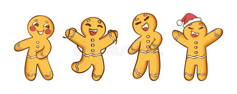 Gingerbread Man Cookies Christmas Set. Vector Illustration on a White ...