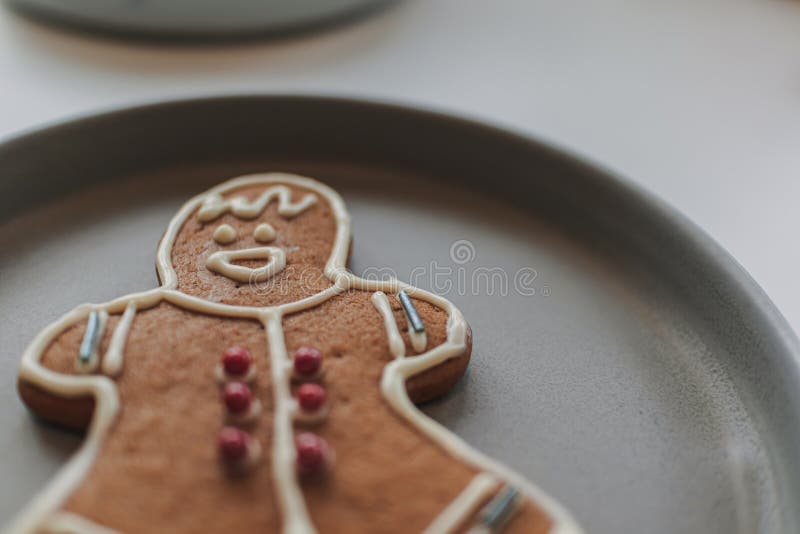 Gingerbread Man Cookies Served in Grey Dish. Stock Photo - Image of ...