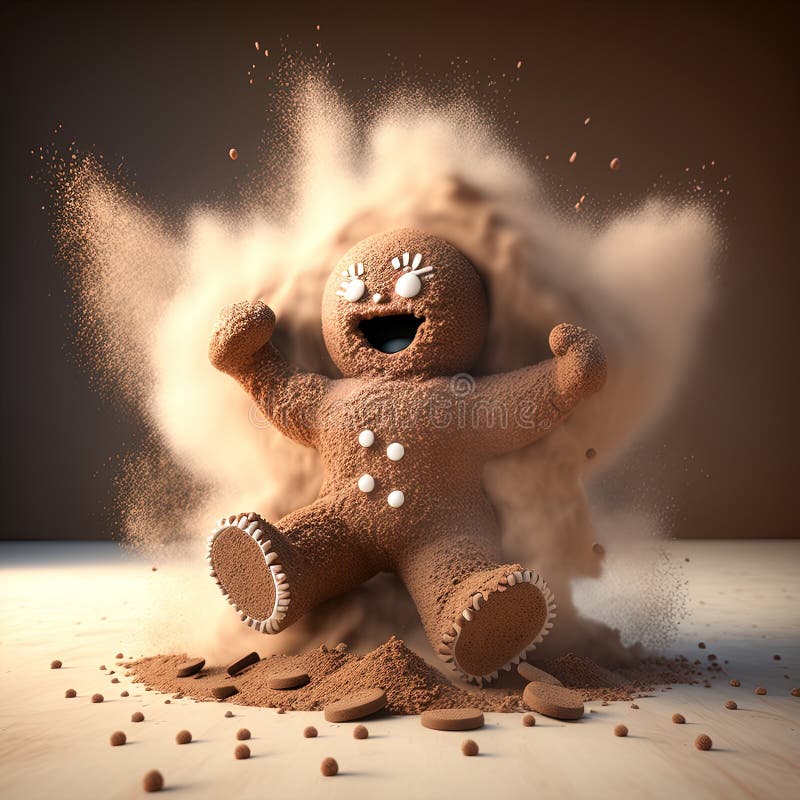 Gingerbread Man Dancing in Cocoa Powder. Generative AI Stock ...