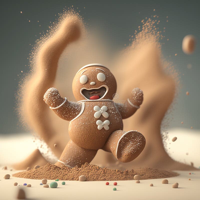 Gingerbread Man Dancing in Cocoa Powder. Generative AI Stock ...