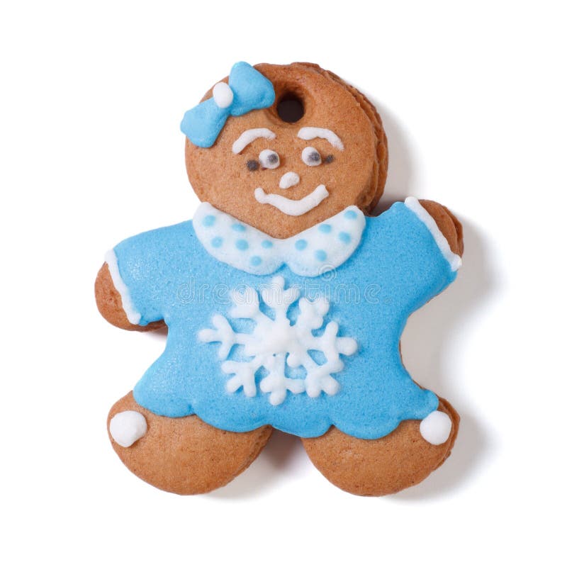 Gingerbread Man. Girl with Bow in Blue Coat with Snowflake Stock Image ...