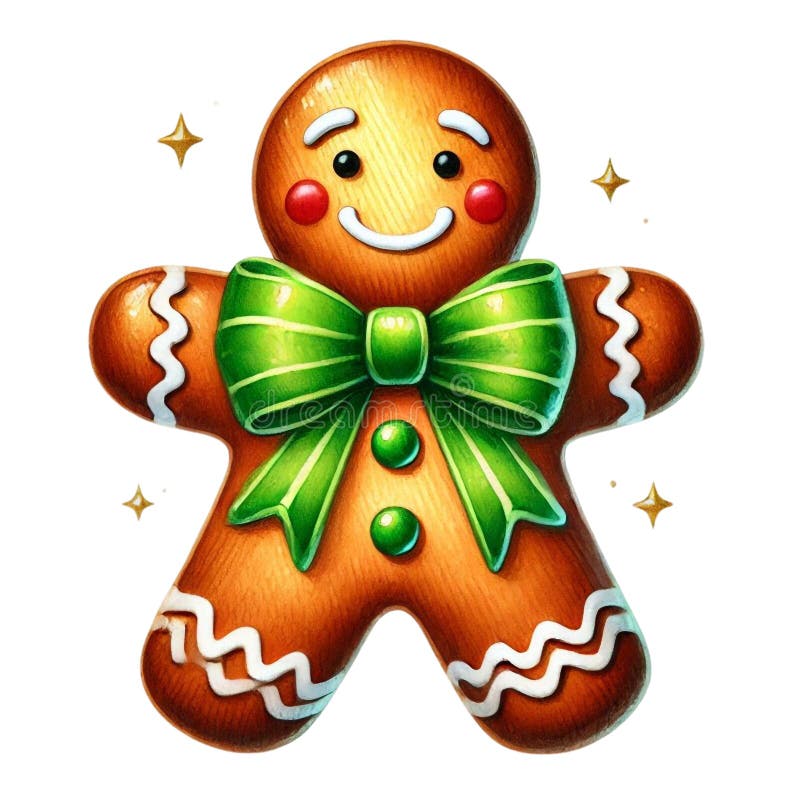 Gingerbread Man with Green Coquette Bow Printable Stock Illustration ...