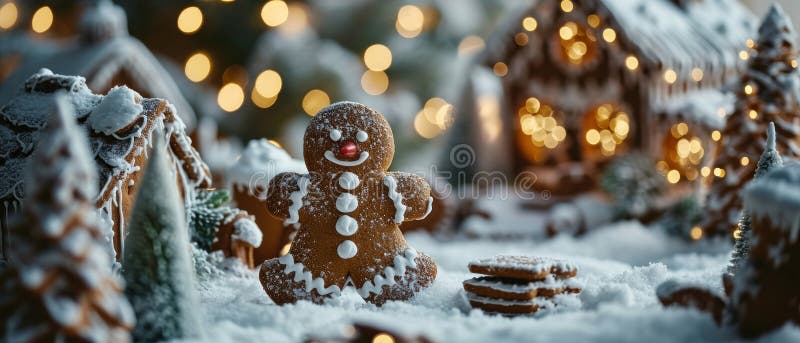 Gingerbread Man with Gingerbread House Winter Scene - AI Generated ...