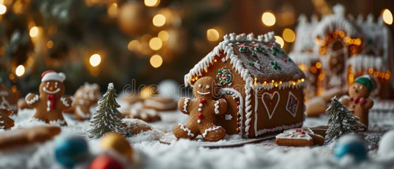 Gingerbread Man with Gingerbread House Winter Scene - AI Generated ...