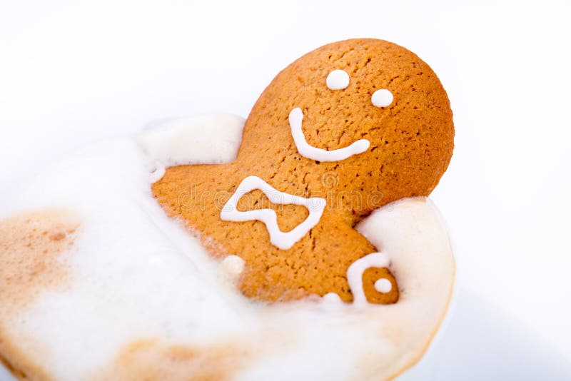 Gingerbread Man Inside Coffee Cup. Close-up Stock Image - Image of food ...