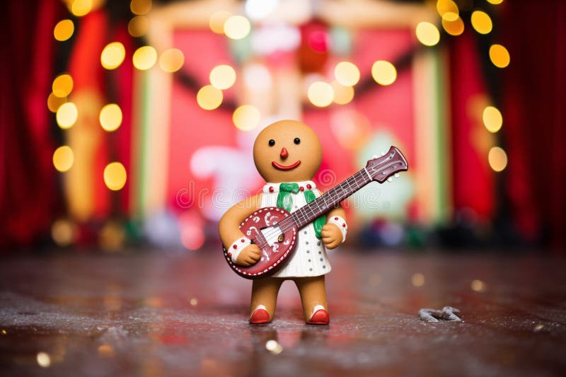 Gingerbread Man with a Mini Guitar Prop Stock Image - Image of dessert ...