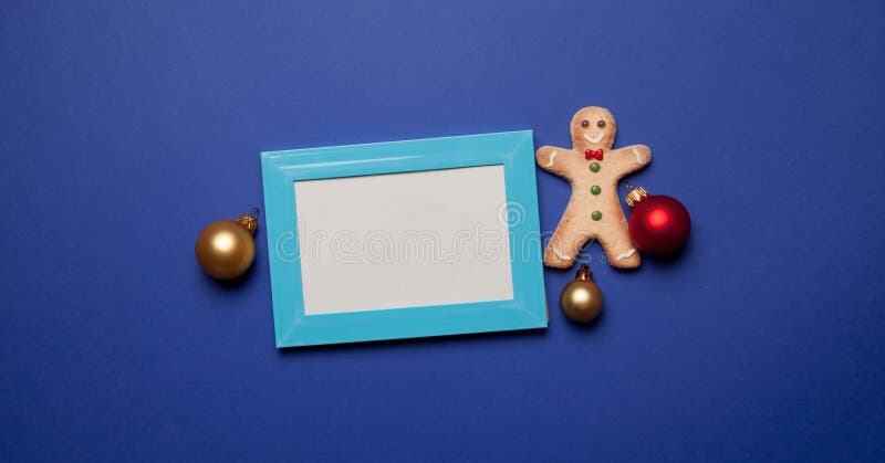Gingerbread Man with Blue Frame Stock Image - Image of holidays ...