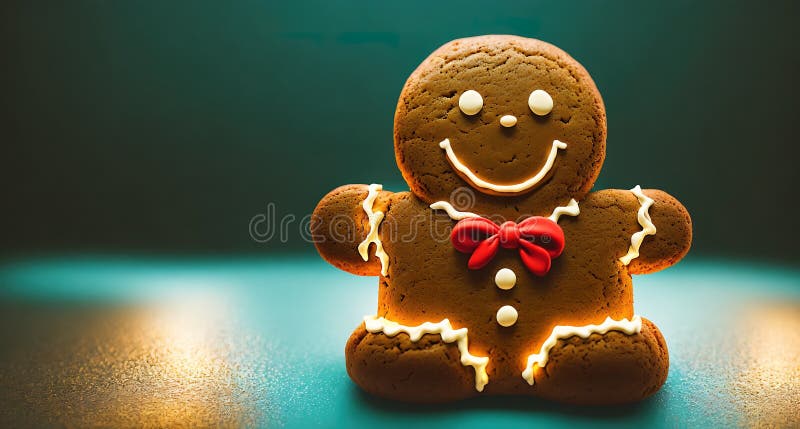 A Gingerbread Man with a Red Bow Tie and a Smile on His Face. Stock ...