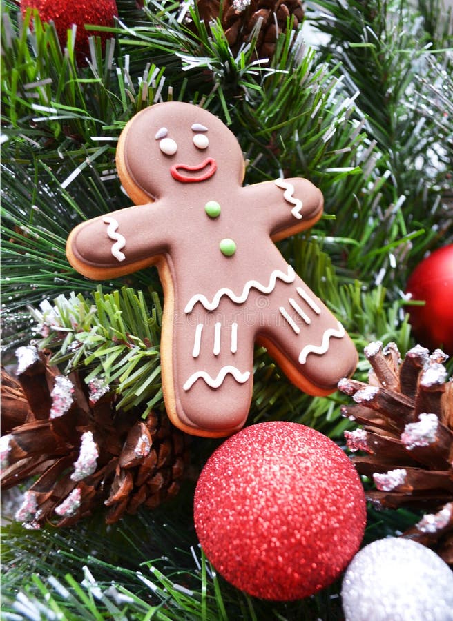 Gingerbread Man with Red Christmas Decorations Stock Image - Image of ...