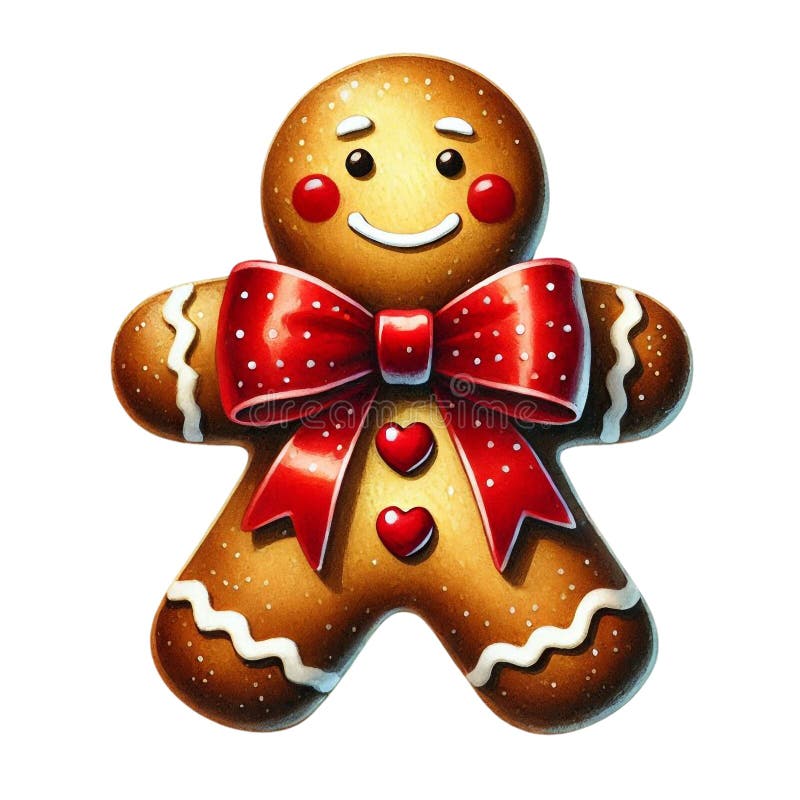 Gingerbread Man with Red Coquette Bow Printable Stock Illustration ...