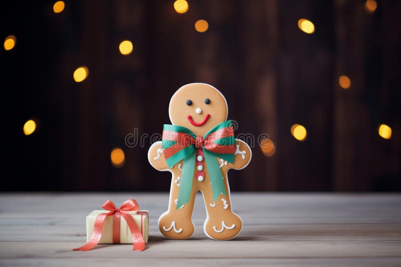 Gingerbread Man with Ribbon on a Gift Box Stock Photo - Image of ...