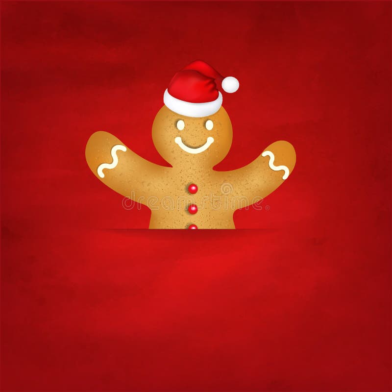 Gingerbread Man with Santa Hat and Old Red Background Stock Vector ...