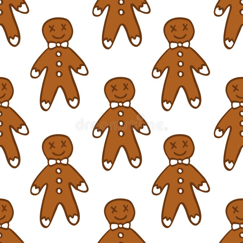 Gingerbread Man Seamless Doodle Pattern Stock Illustration ...