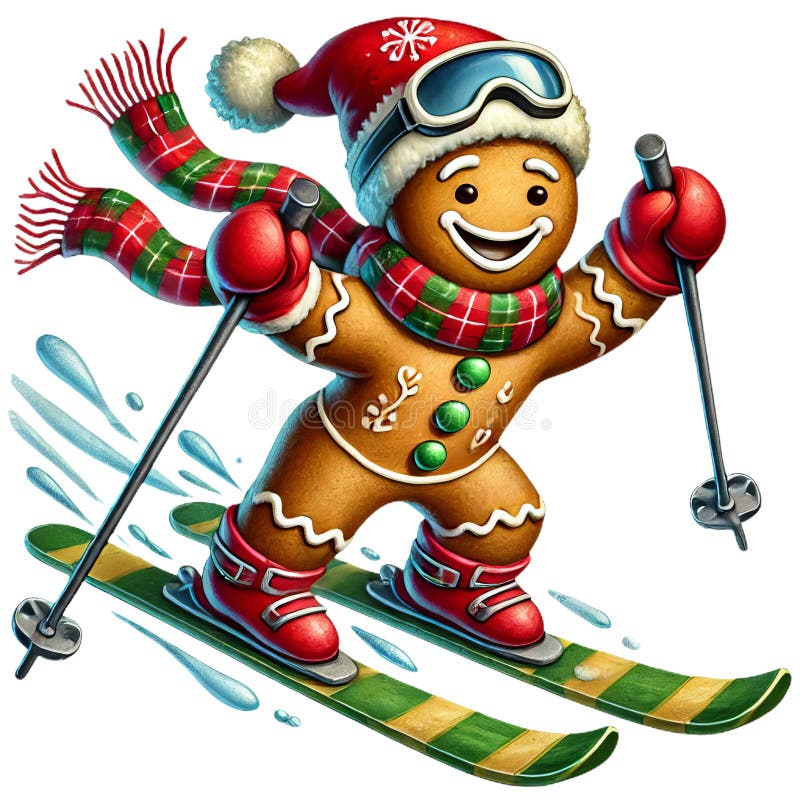 Gingerbread Man Skiing in Festive Winter Scene, Full of Joy Generative ...