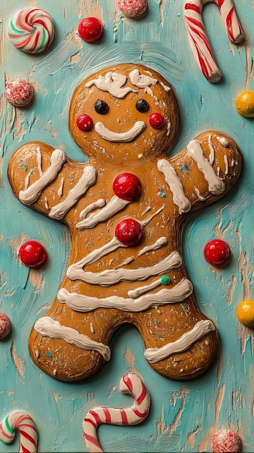 A Gingerbread Man is Smiling and Surrounded by Candy Canes Stock ...