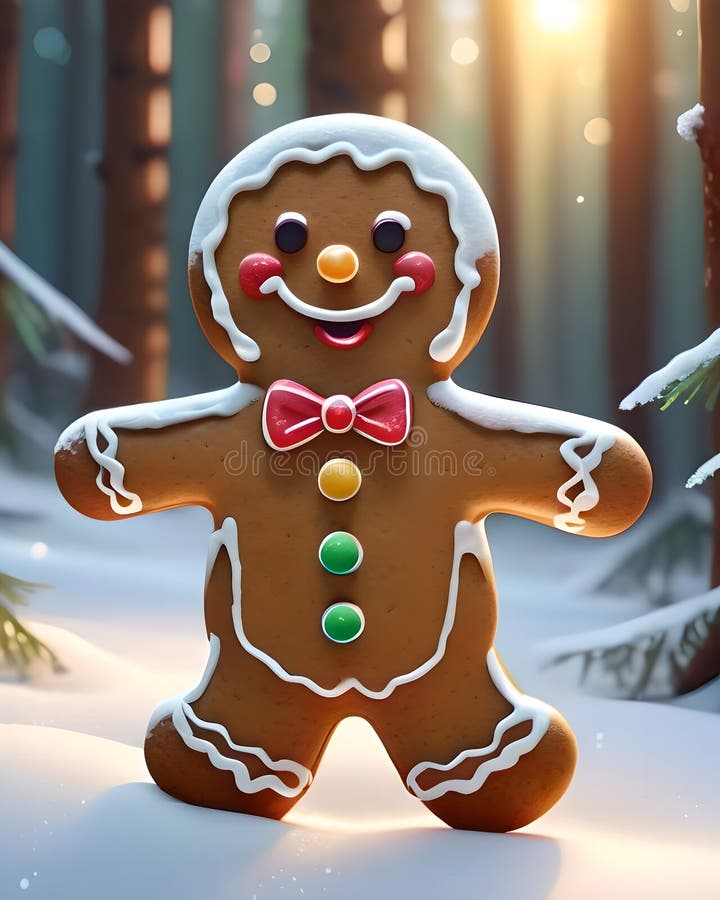 Gingerbread Man in the Snow Stock Illustration - Illustration of nose ...
