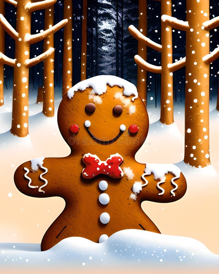 Gingerbread Man in the Snow Stock Illustration - Illustration of smile ...