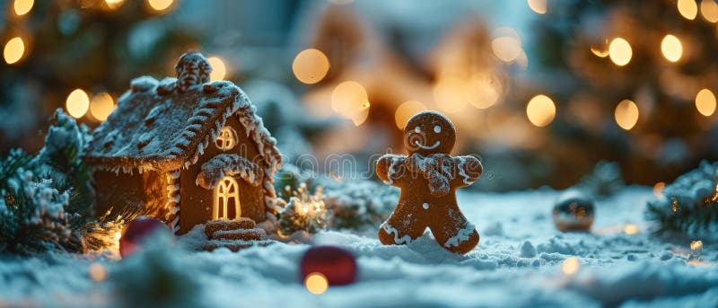Gingerbread Man in Snowy Landscape - AI Generated Stock Illustration ...