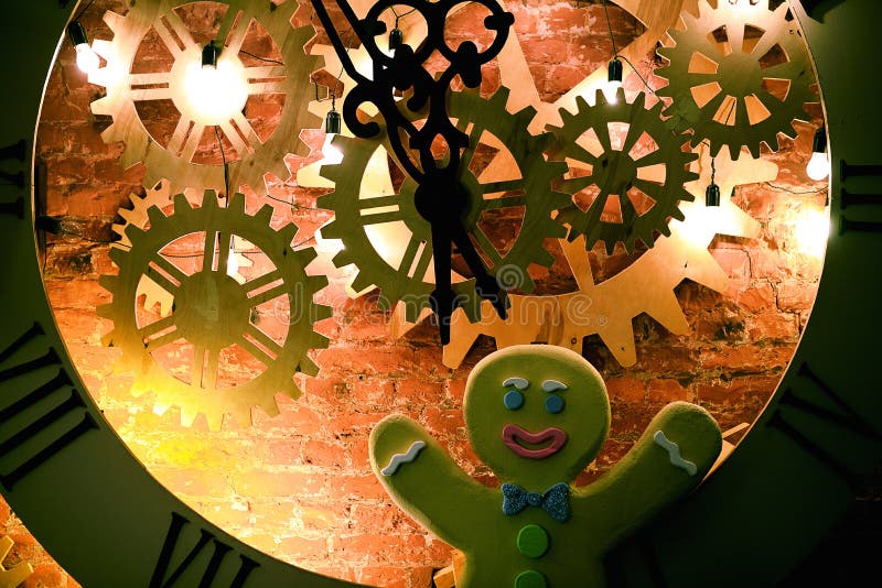 Gingerbread Man Standing Next To Gignt Clock Stock Image - Image of ...
