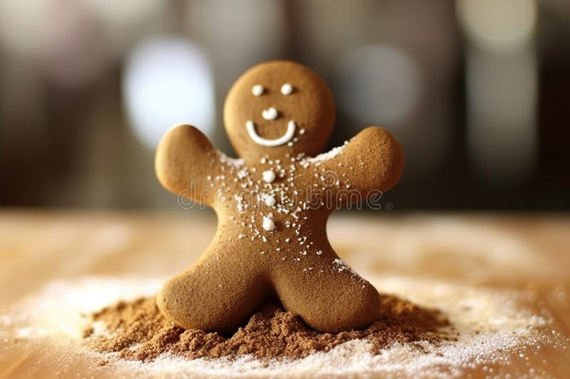 Gingerbread Man on a Table with Flour and Cinnamon, Close-up Stock ...