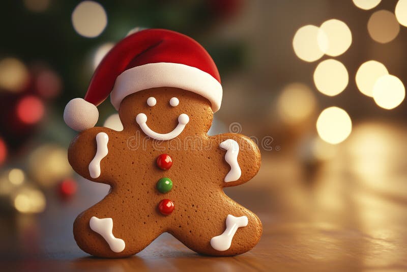 Gingerbread Man Wearing a Santa Hat. by Generative Ai Stock ...