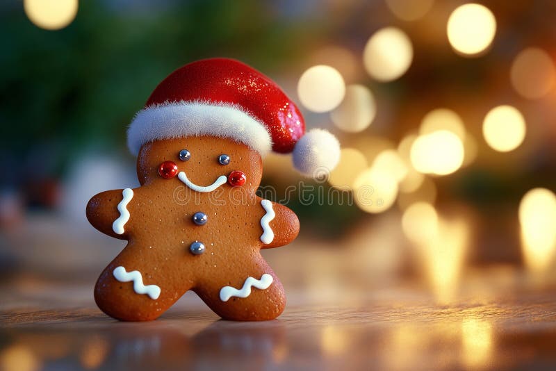 Gingerbread Man Wearing a Santa Hat. by Generative Ai Stock ...