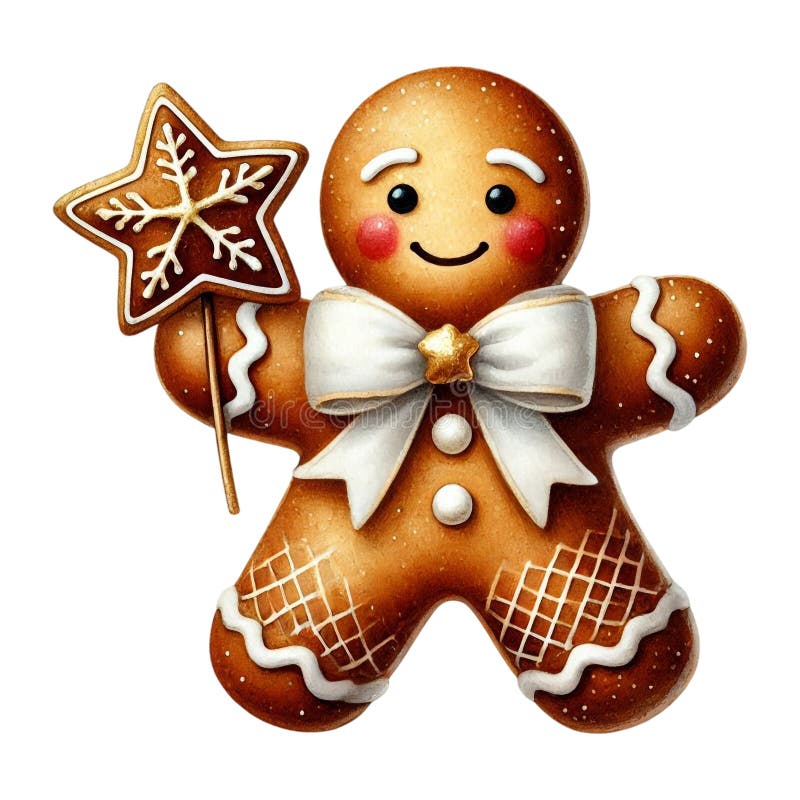 Gingerbread Man with White Coquette Bow Printable Stock Illustration ...
