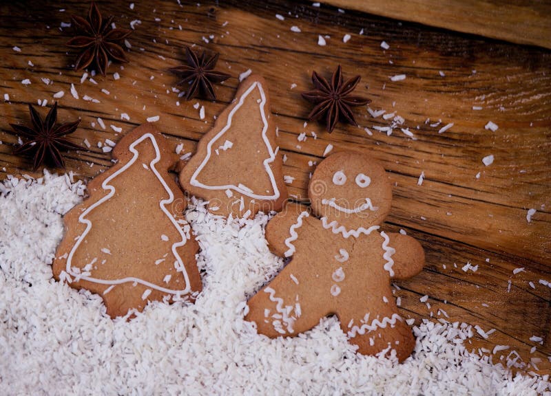 Gingerbread Man, Winter Setting Stock Photo - Image of star, biscuit ...