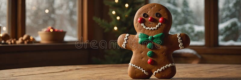 Gingerbread Man on Wooden Surface with Simple Backdrop Stock Image ...
