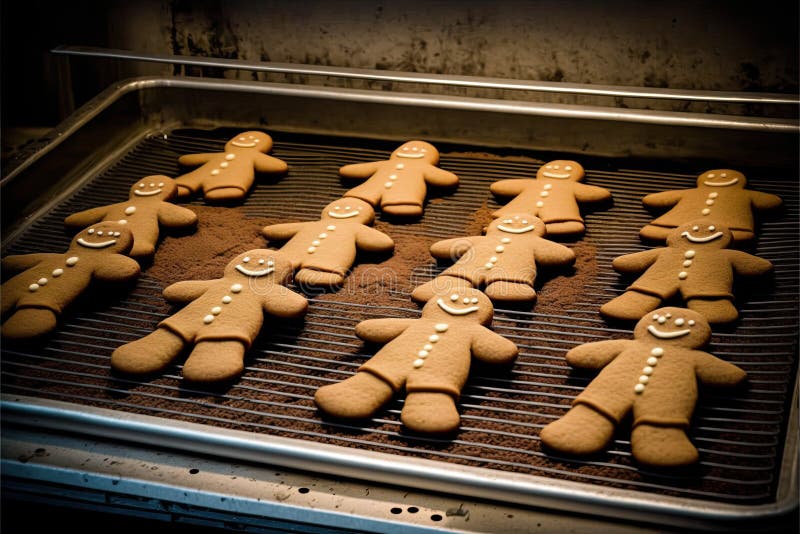 Delicious Fresh Baked Gingerbread Men in the Oven Stock Illustration ...