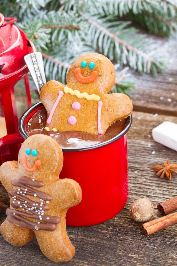 Gingerbread Men with Mug of Hot Chocolate Stock Image - Image of baked ...